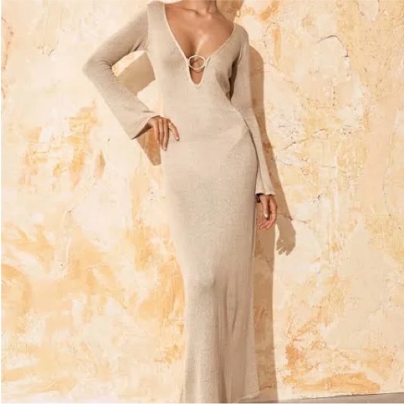 Flook The Label Dresses Flook The Label Nyala Dress Xs Tan Beige Color Knit Maxi Resort